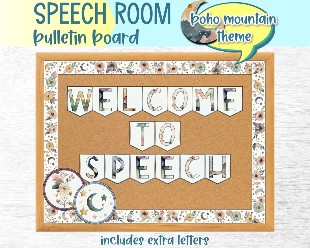 Printable Boho Mountain Welcome to Speech Bulletin Board SLP Therapy ...