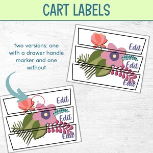 Printable Floral Theme Editable Text 10 Drawer Rolling Cart Labels SLP ...