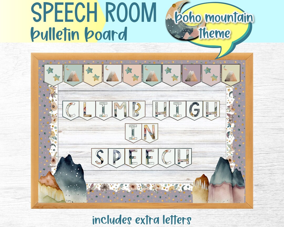 Printable Boho Mountain Theme Welcome to Speech Bulletin Board | SLP ...