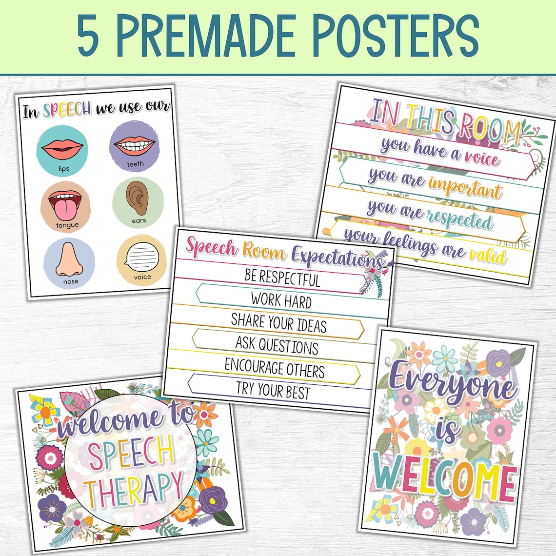 Printable Floral Theme Speech Therapy Room Decor | SLP Posters Wall ...