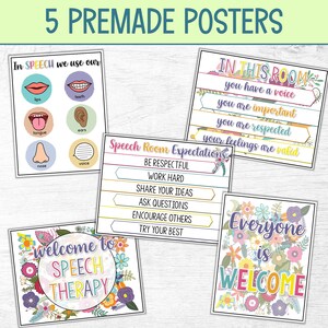 Printable Floral Theme Speech Therapy Room Decor | SLP Posters Wall ...