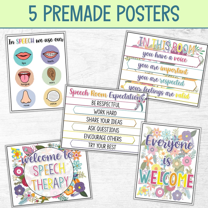 Printable Floral Theme Speech Therapy Room Decor | SLP Posters Wall ...
