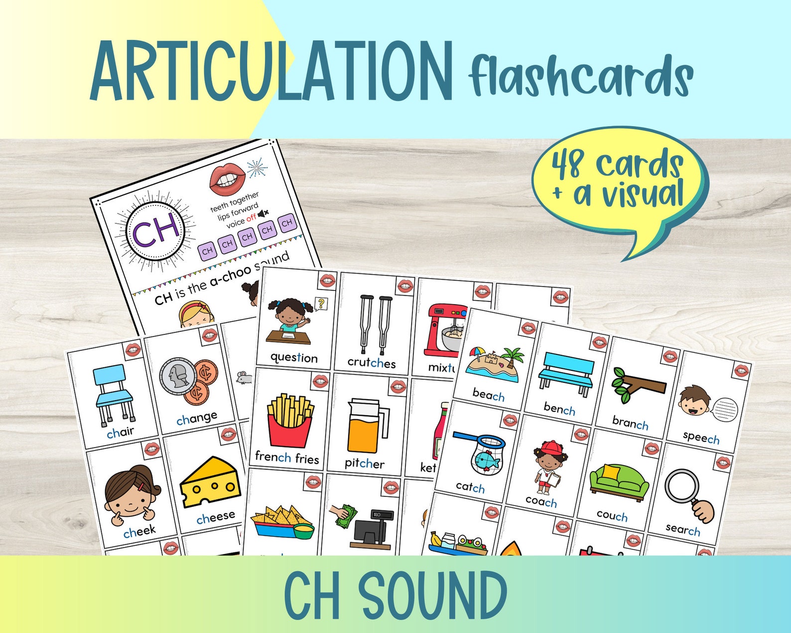 Printable CH Sound Articulation Flashcards | Speech Therapy ...