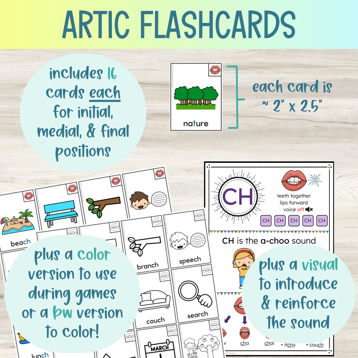 Printable CH Sound Articulation Flashcards | Speech Therapy ...