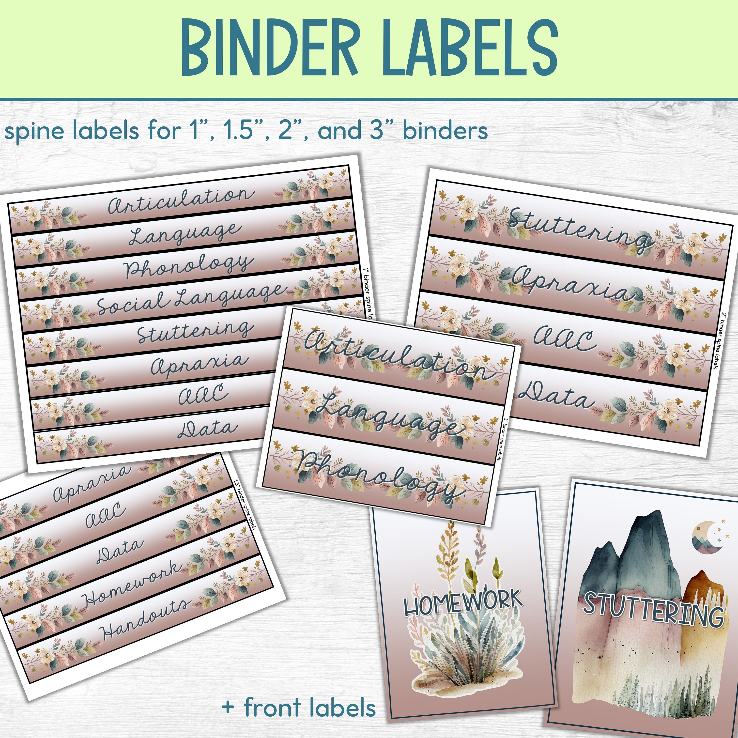 Printable Boho Mountain Binder Covers and Spines | Premade and Editable ...
