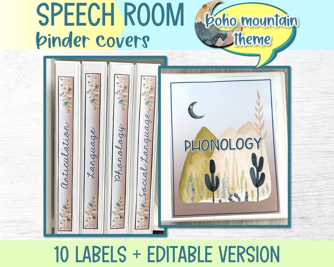 Boho Mountain Speech Therapy Binder Covers & Spines | Editable SLP Room ...