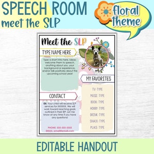 Printable Floral Theme Meet the SLP Handout | Speech Therapist Therapy ...