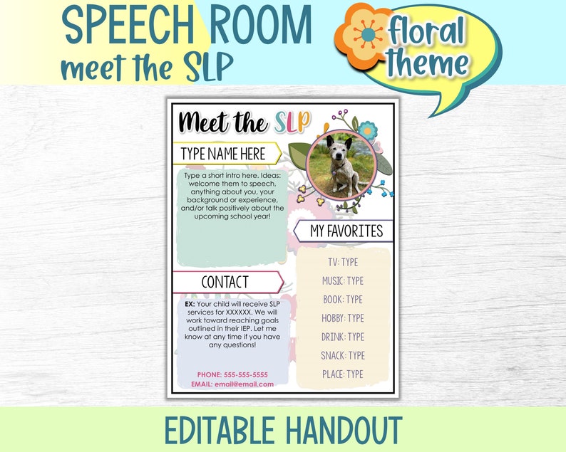 Printable Floral Theme Meet the SLP Handout Speech Therapist Therapy ...