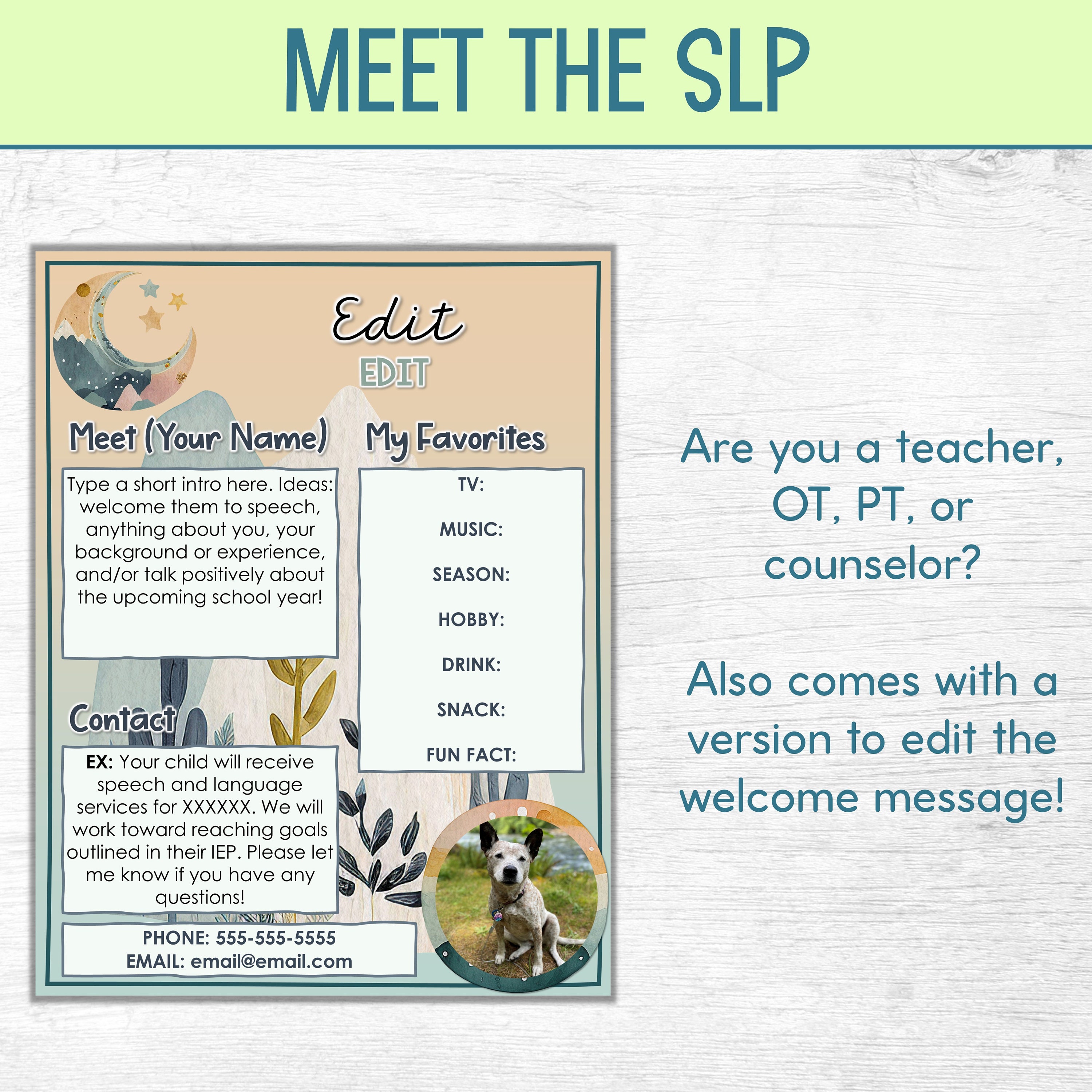 Boho Mountain Meet the SLP or Teacher Handout | Editable Speech ...