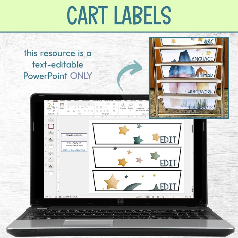 Printable Boho Mountain Editable Text 10 Drawer Rolling Cart Labels ...