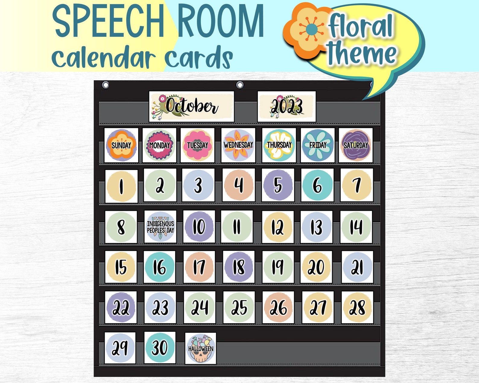 Printable Floral Theme Flip or Pocket Chart Calendar Headers | Calendar ...