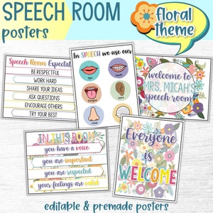 Printable Floral Theme Speech Therapy Room Decor | SLP Posters Wall ...
