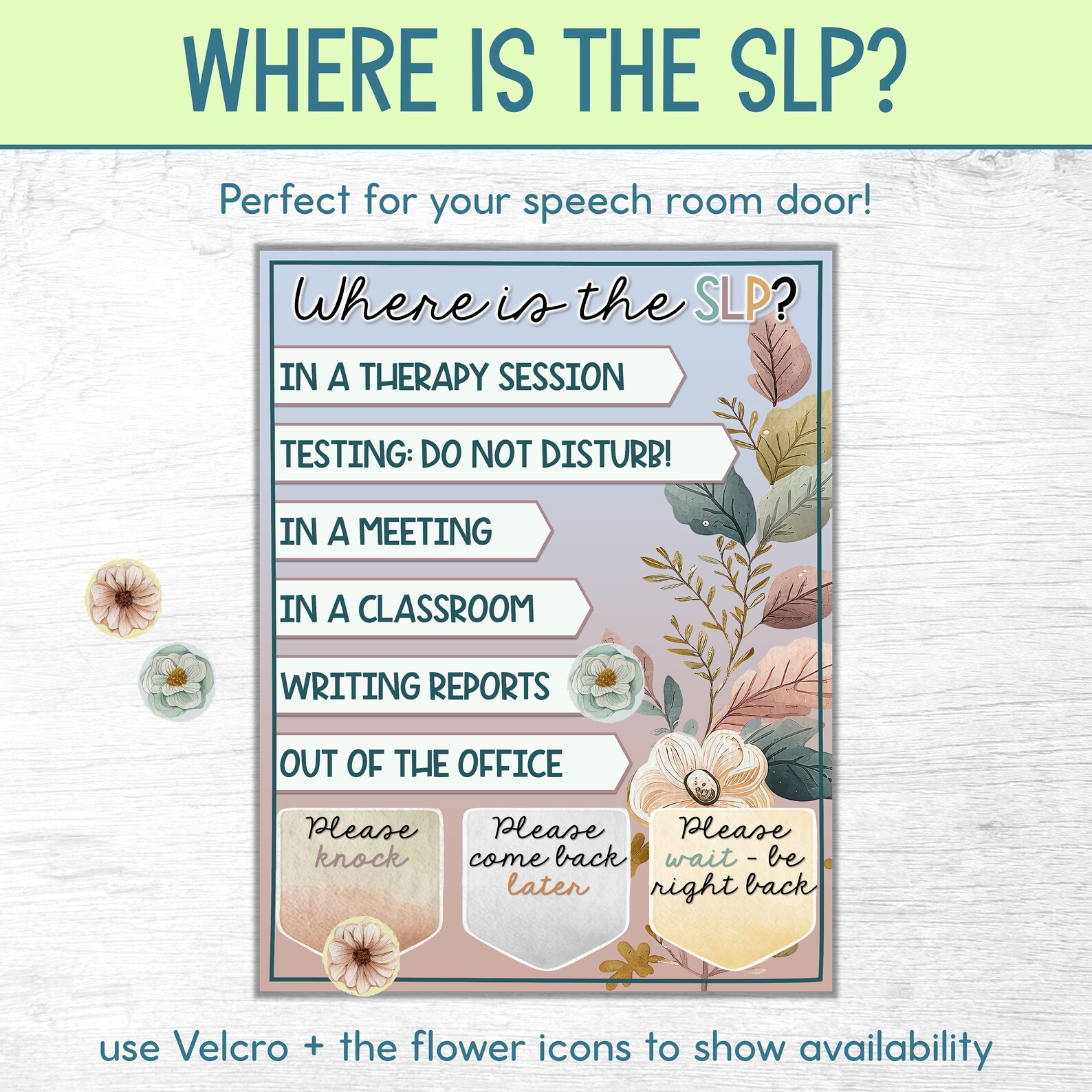 Boho Mountain Where is the SLP Door Sign Hanger | Editable Speech ...
