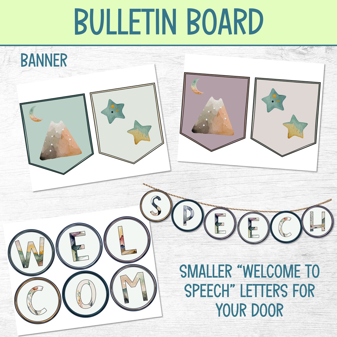 Printable Boho Mountain Theme Welcome to Speech Bulletin Board | SLP ...