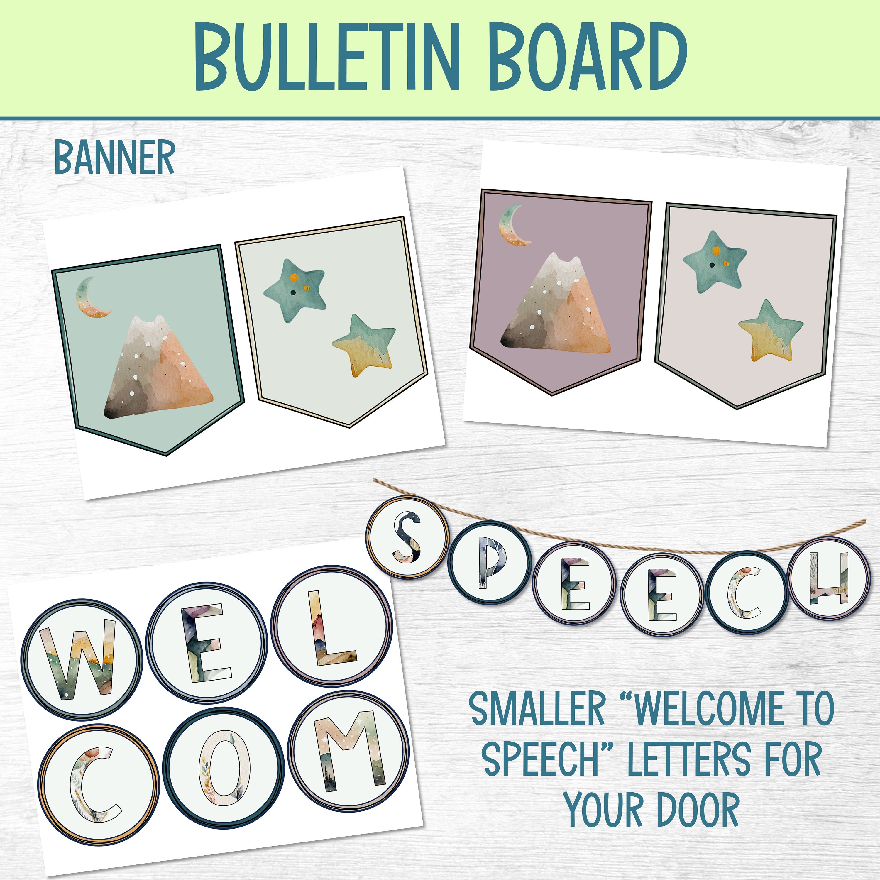 Printable Boho Mountain Theme Welcome to Speech Bulletin Board | SLP ...