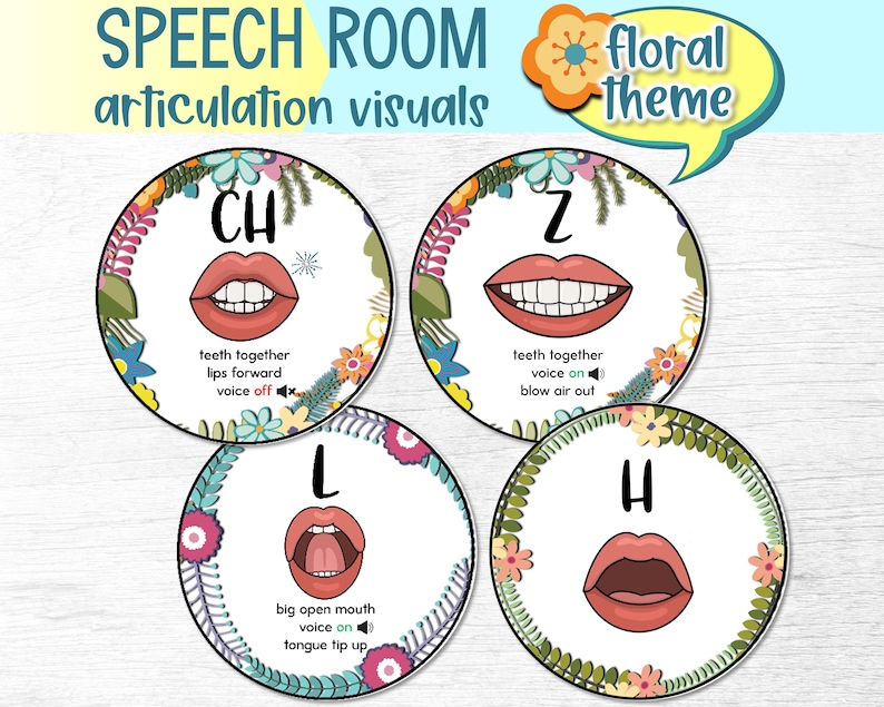 Printable Floral Theme Articulation Mouth Visuals for Wall or Bulletin ...