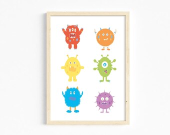 Kids Cute Monster Art Print, Monster Poster, Funny Monster Nursery Wall ...