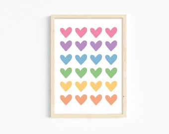 Rainbow of Love Colorful Hearts Modern Print Nursery Wall - Etsy