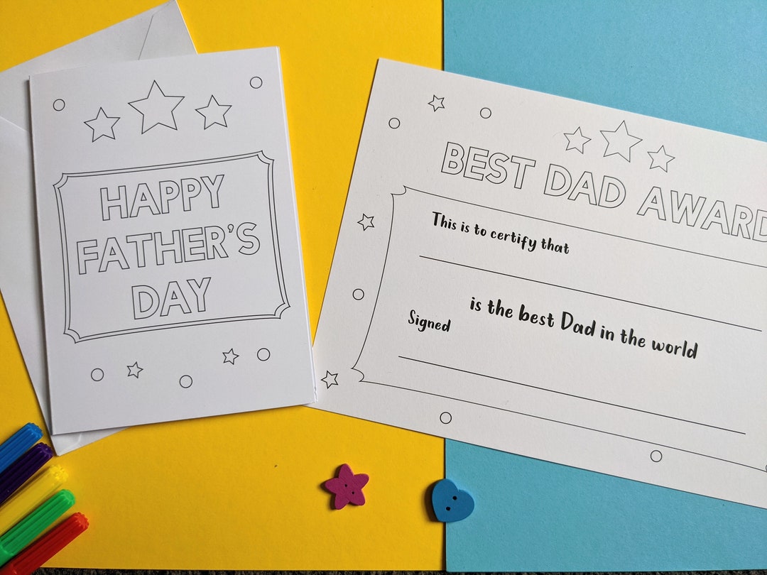 Father's Day Colouring Card and Best Dad Award Certificate - Etsy