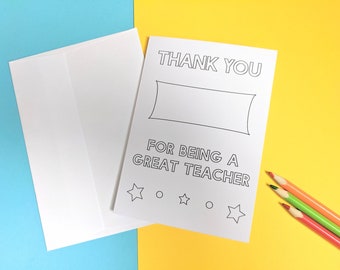 Printable Thank You Teacher Colour in Card and Envelope, Happy Teacher ...