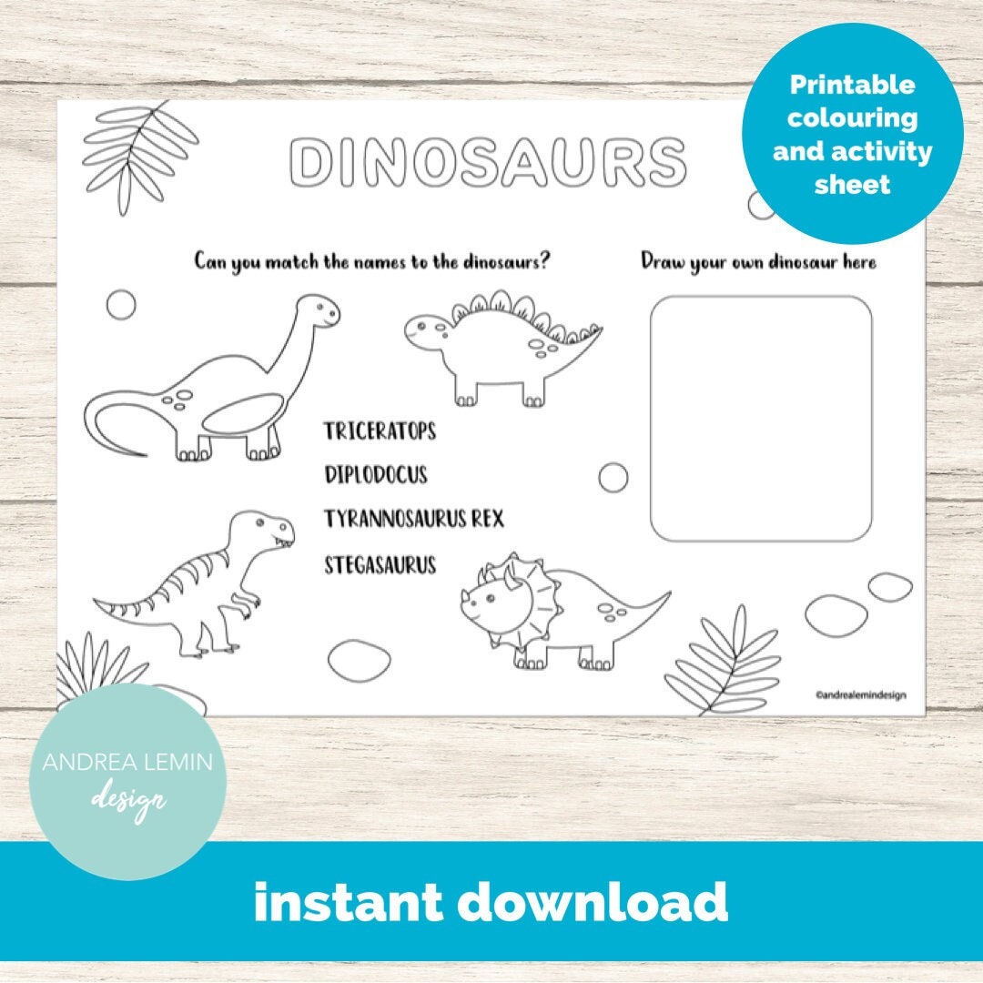 Dinosaur Colouring and Activity Sheet / Placemat - Etsy