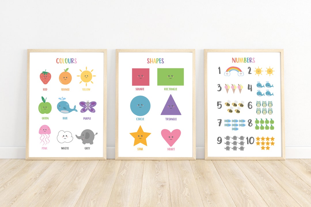 Colours, Shapes and Numbers Nursery Print Set - Etsy