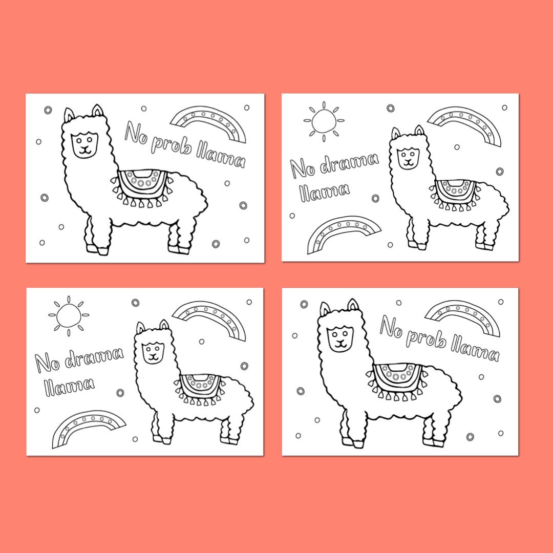 Llama Colouring Postcards Pack of 4 - Etsy