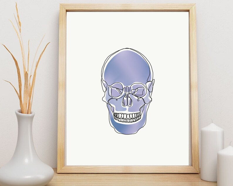 Blue Skull Minimalist Print Skeleton Anatomy Line Art - Etsy