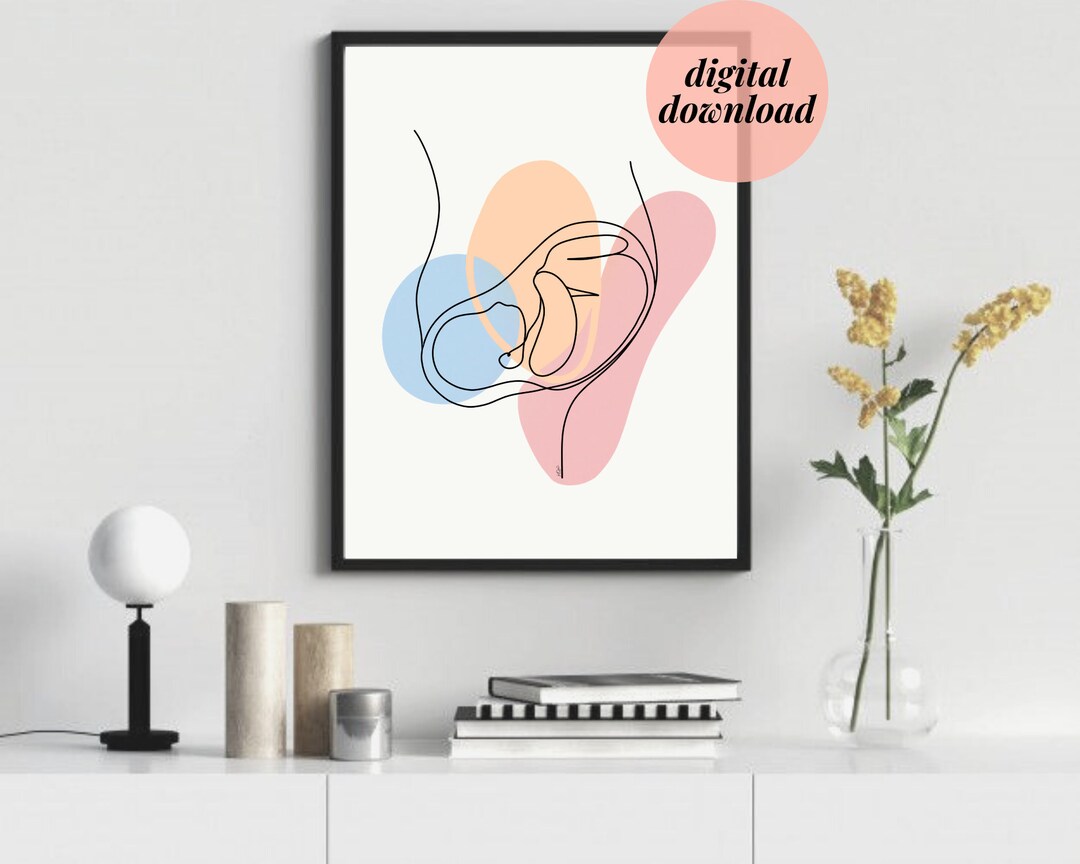Baby Fetus Pregnancy Minimal Line Abstract Print | Pregnant Woman ...