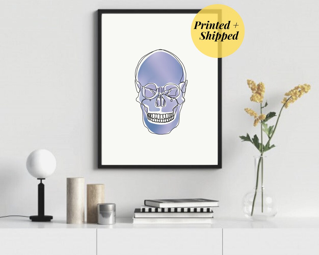 Blue Skull Minimalist Print | Skeleton Anatomy Line Art Abstract Skull ...