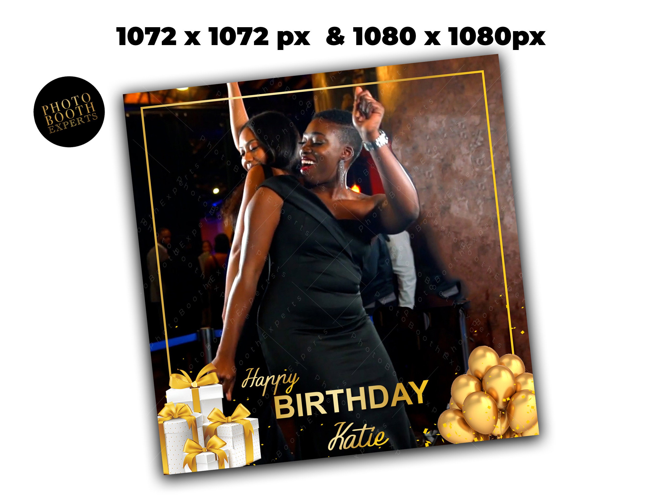 Happy Birthday 360 Photo Booth Overlay White and Gold 360 Photo Booth ...