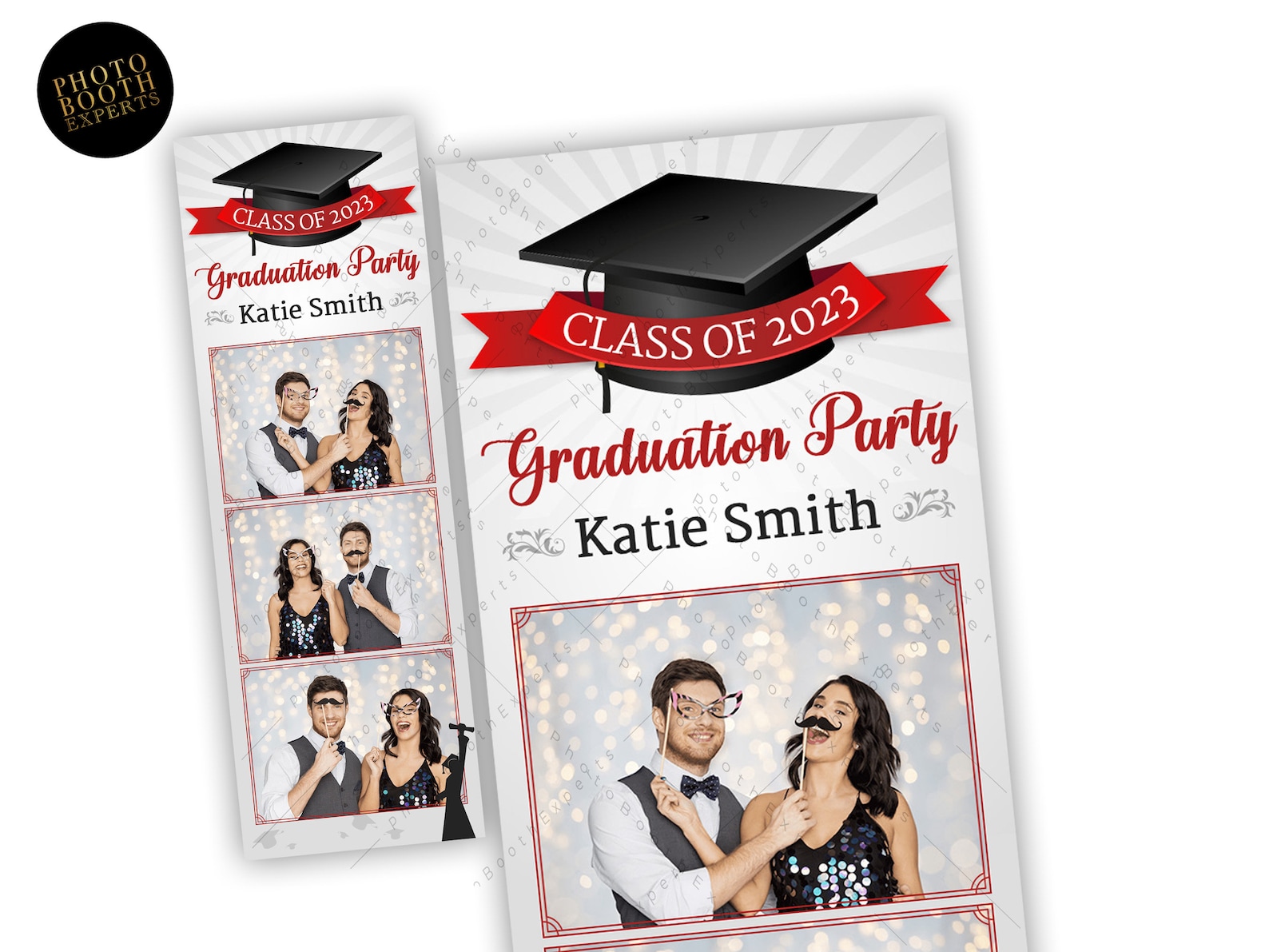 Silver & Red Graduation Photo Booth Tempalte 2x6 Photo Strips ...