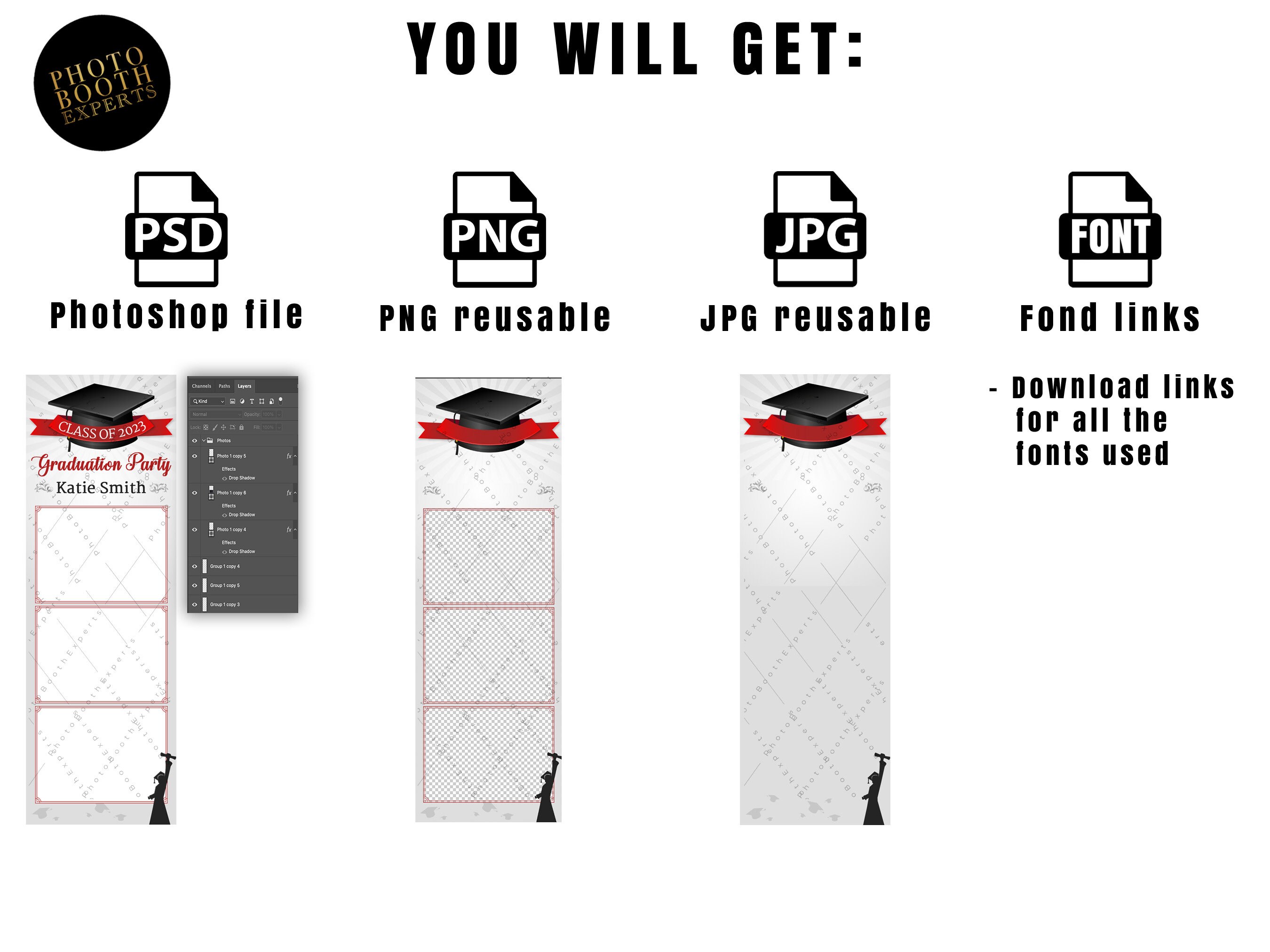 Silver & Red Graduation Photo Booth Tempalte 2x6 Photo Strips ...