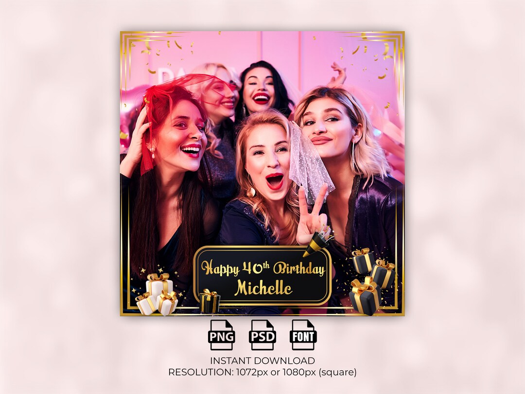 Birthday 360 Photo Booth Overlay, Black Gold 360 Video Booth Frame, 360 ...