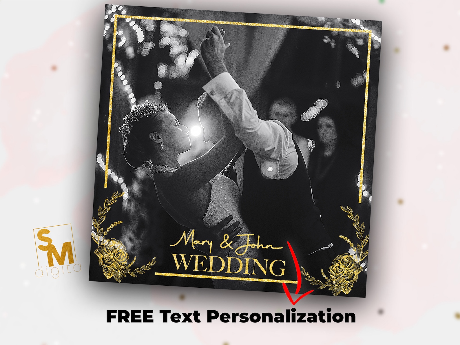 360 Photo Booth Overlay for Wedding - Gold 360 Spinner Booth Template ...