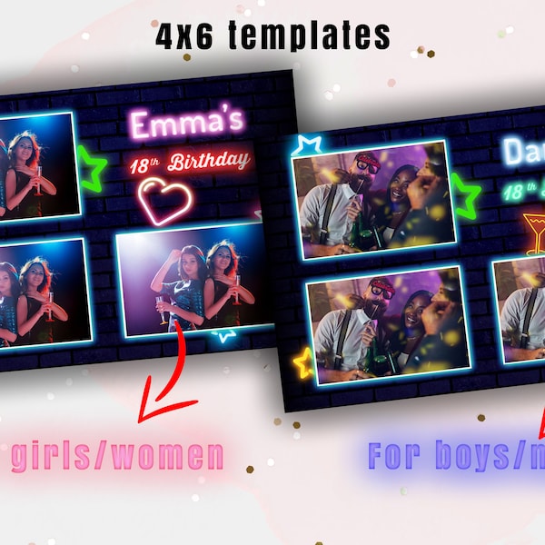 Neon Birthday Photo Booth Template - Etsy