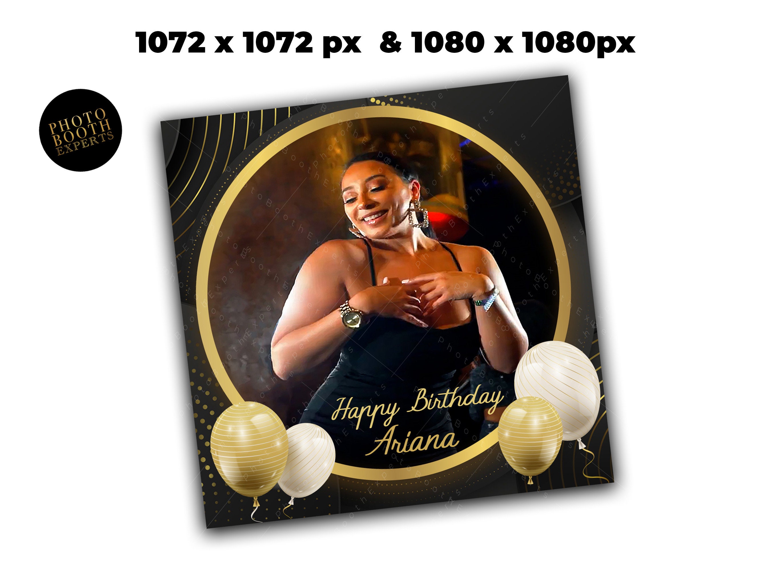 Happy Birthday 360 Photo Booth Overlay Black and Gold 360 Photo Booth ...
