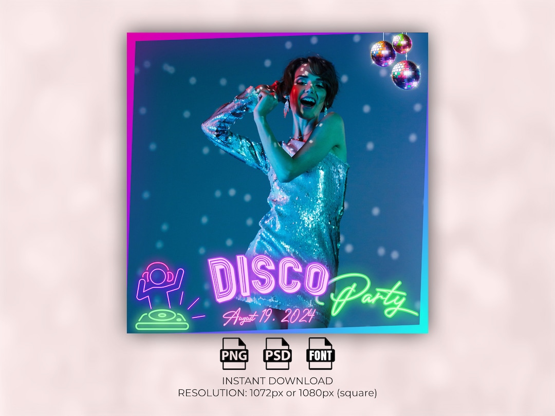 Disco Neon 360 Photo Booth Overlay: Party Template (digital Download ...