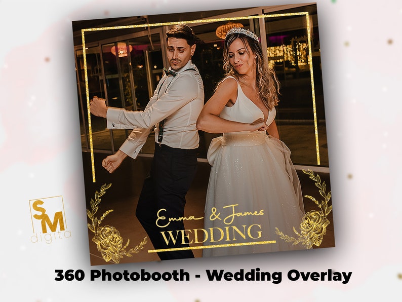 360 Photo Booth Overlay for Wedding - Gold 360 Spinner Booth Template ...