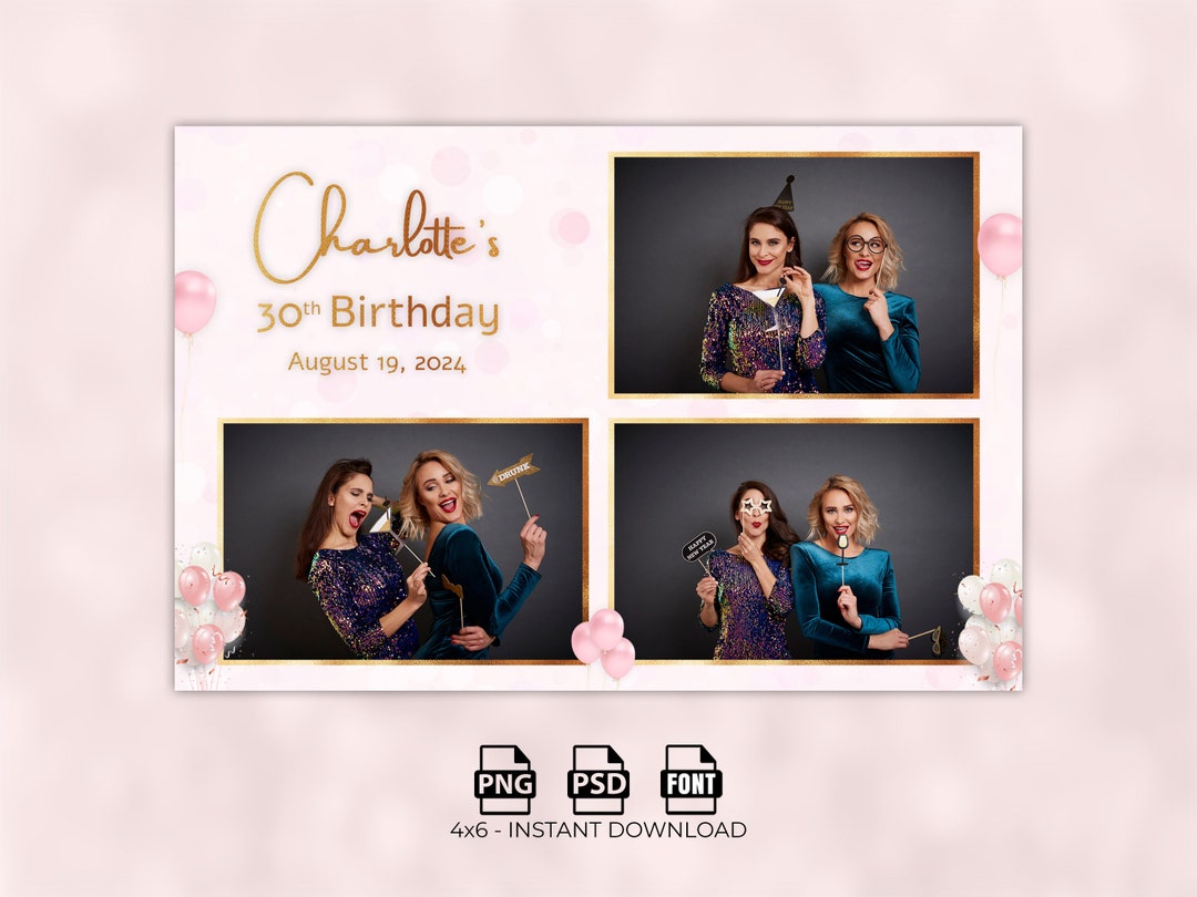 Birthday Photo Booth Template: Pink & Gold, 4x6 (PSD, PNG, JPG) - Etsy