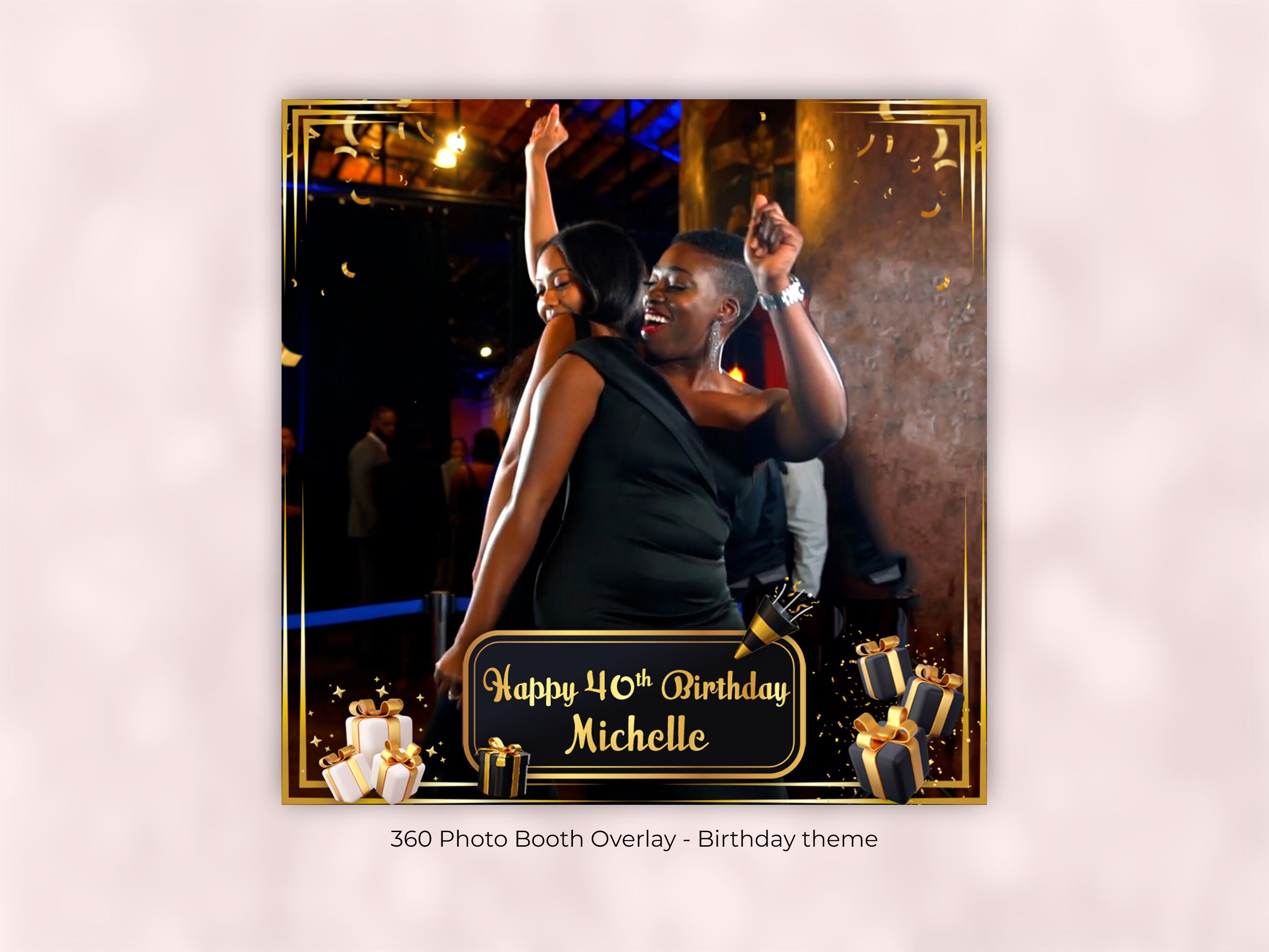Birthday 360 Photo Booth Overlay, Black Gold 360 Video Booth Frame, 360 ...
