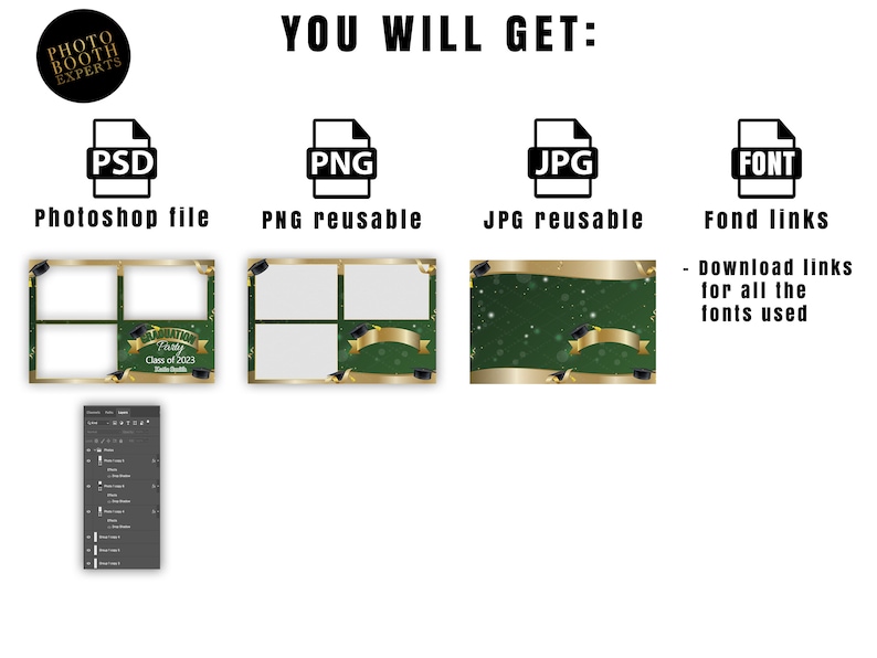 Gold & Green Graduation Template 4x6 Photobooth Layout Graduation Class ...