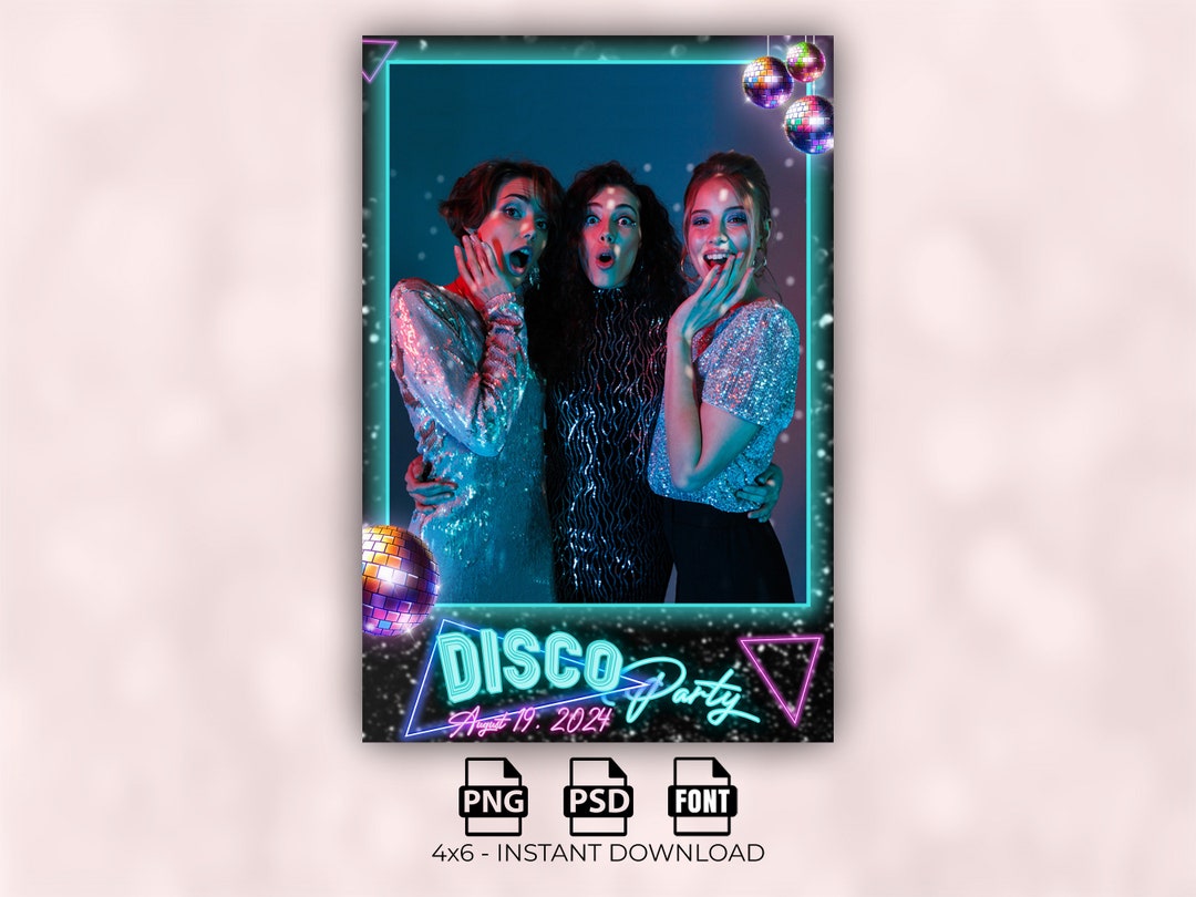 Disco Neon Photo Booth Template: 4x6 Overlay (digital Download) - Etsy