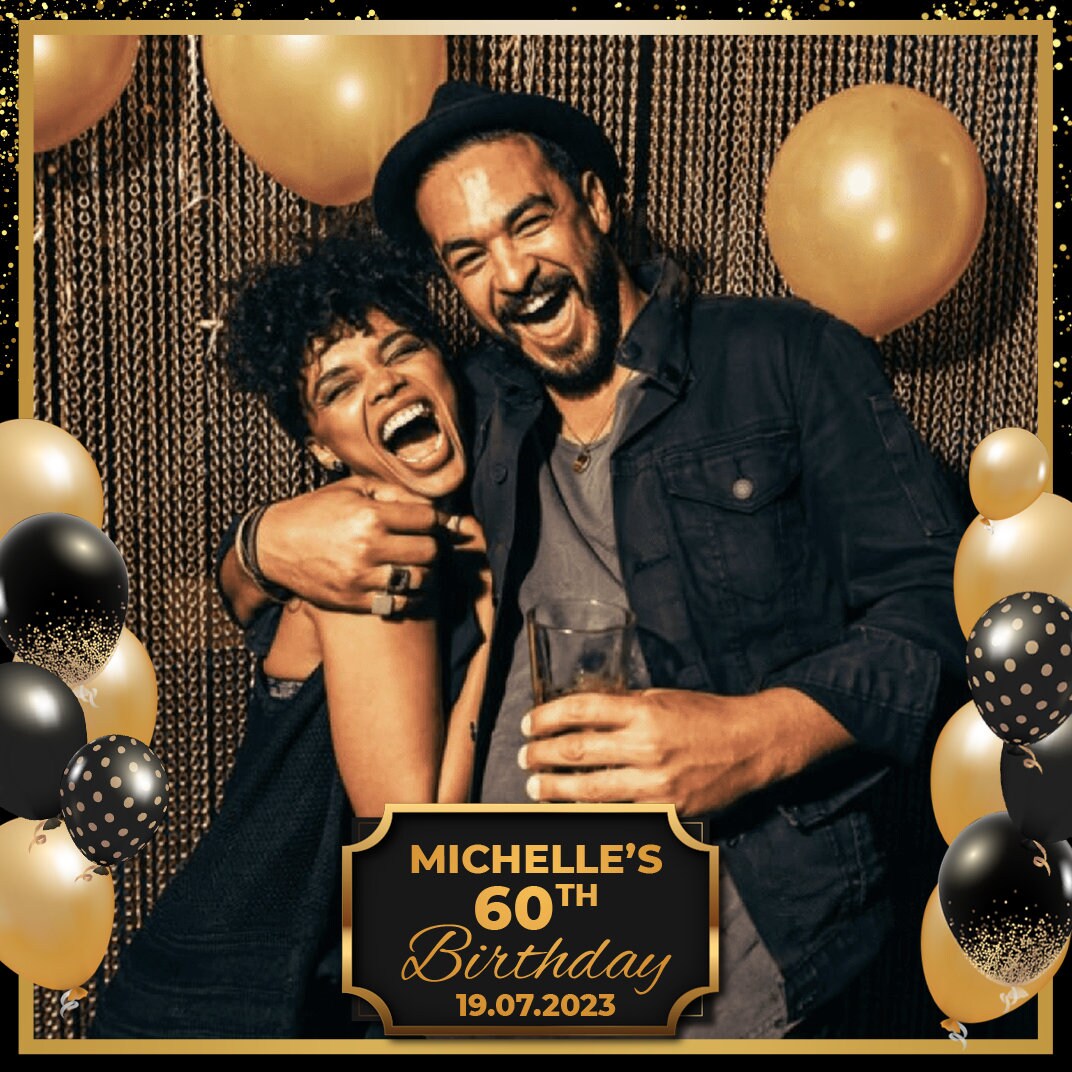 40th 50th 60th 70th Birthday 360 Photo Booth Overlay - Black and Gold ...