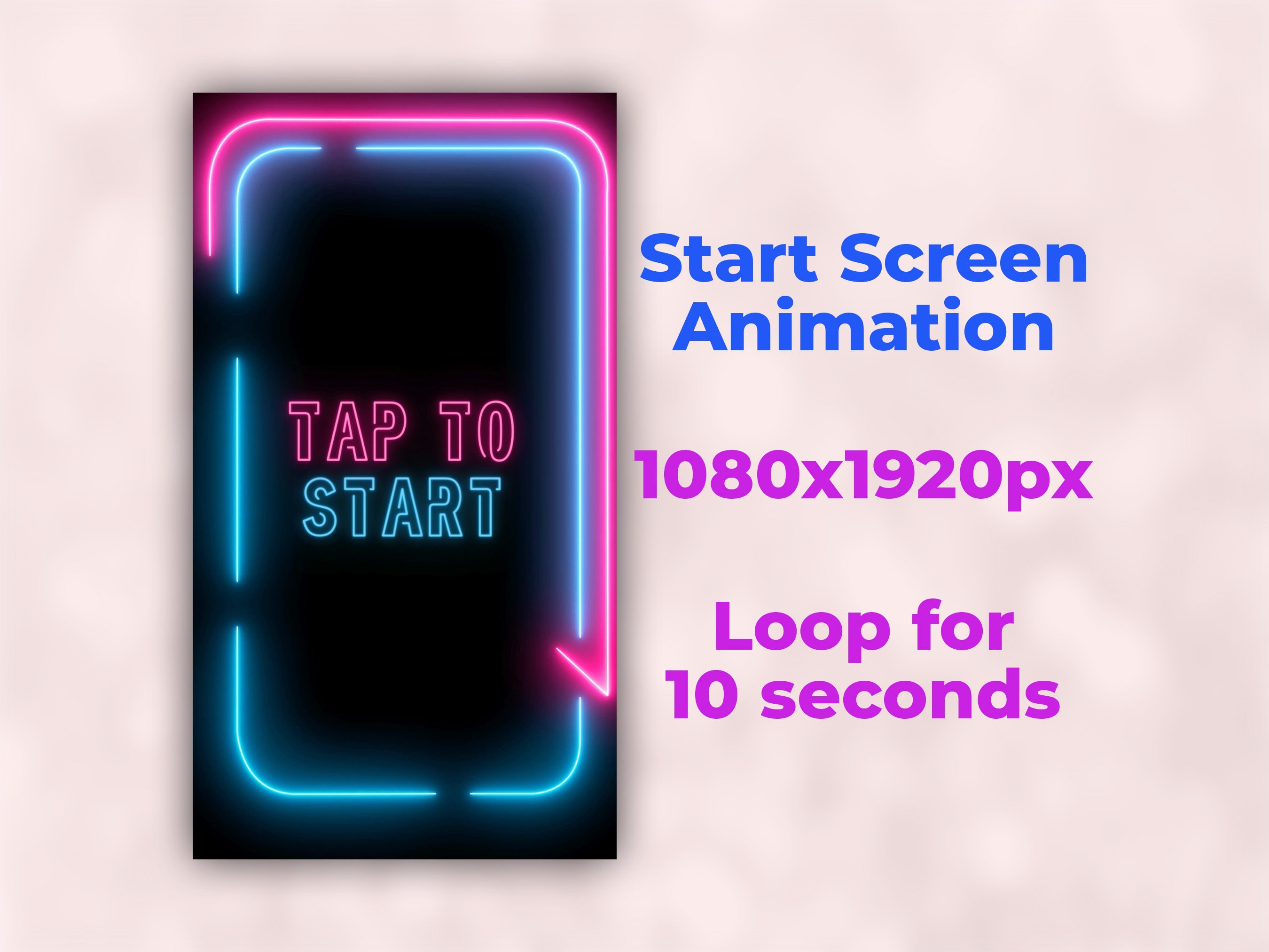 Neon Mirror Booth Start Screen Animation: Tap to Start (digital ...