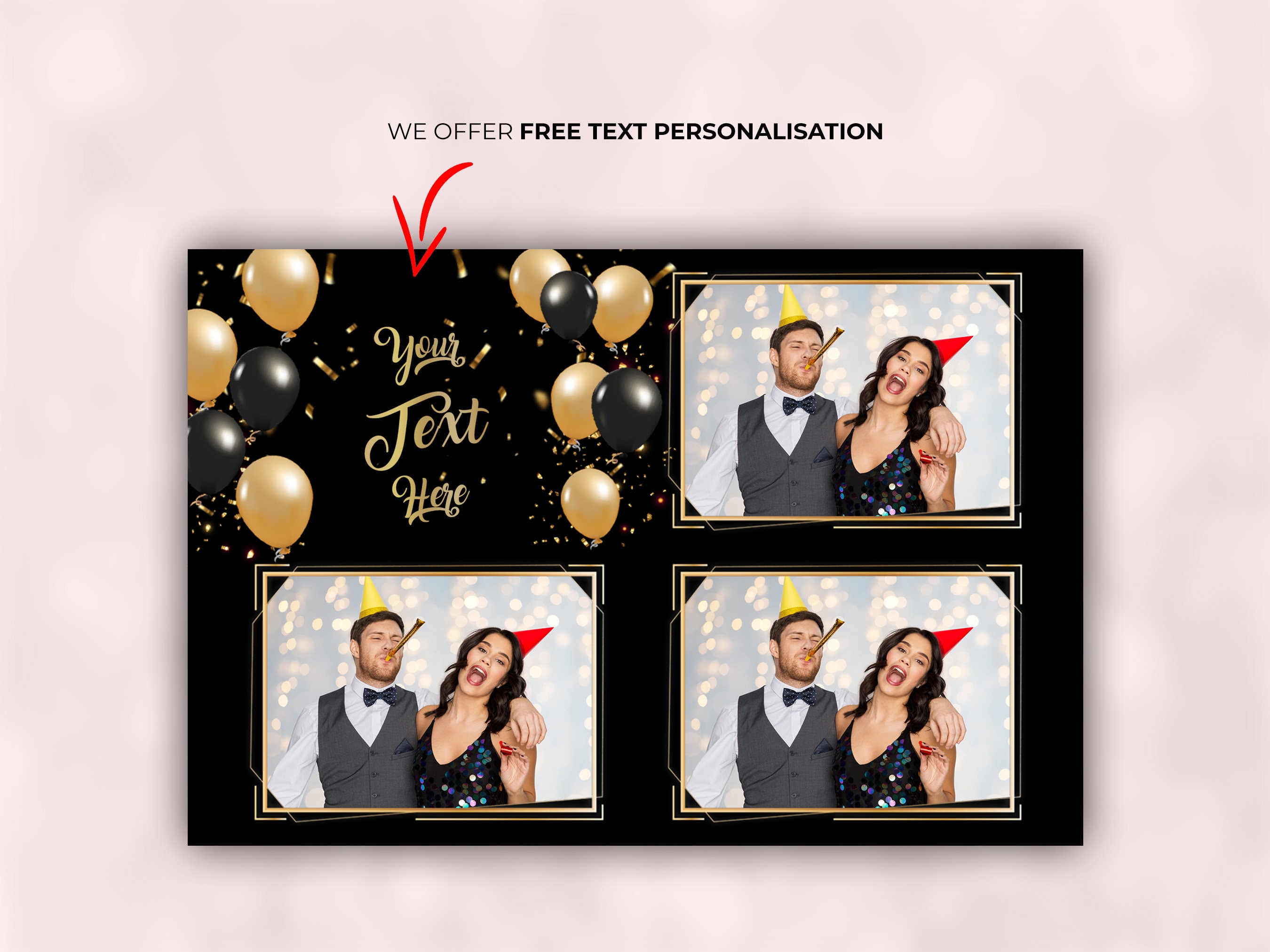Birthday Photo Booth Template, 4x6 Photobooth Template Birthday, Gold ...
