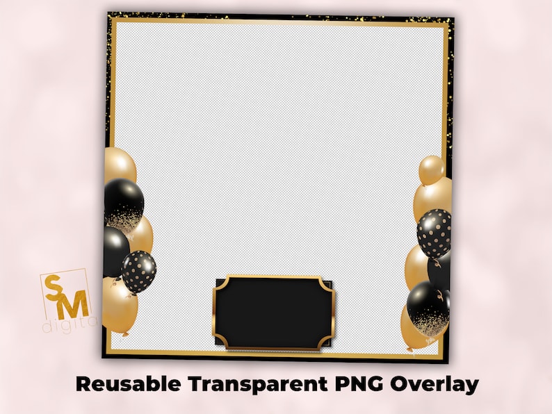 40th 50th 60th 70th Birthday 360 Photo Booth Overlay - Black and Gold ...