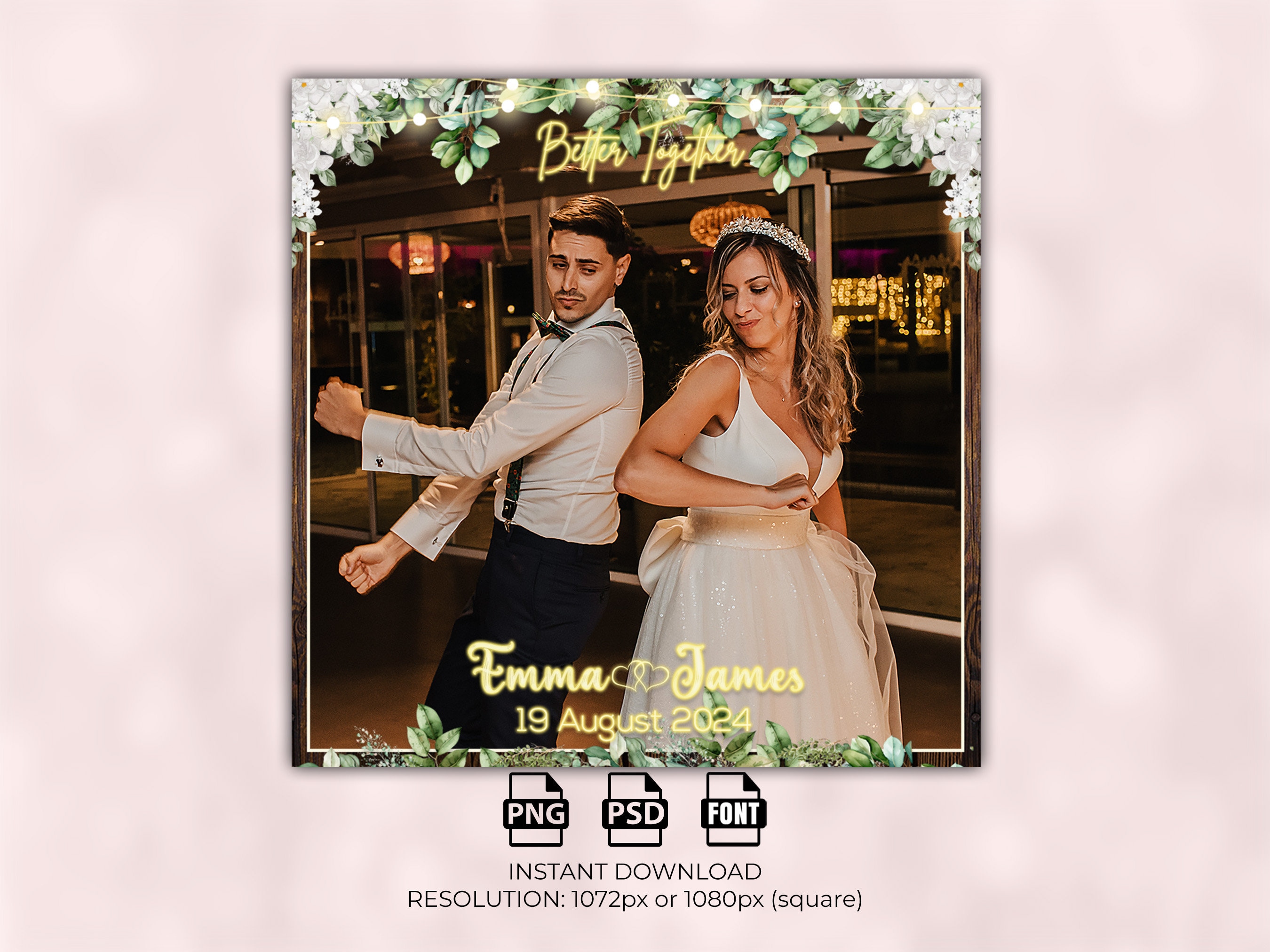 Rustic 360 Photo Booth Overlay Wedding, Flowers 360 Video Booth Frame ...