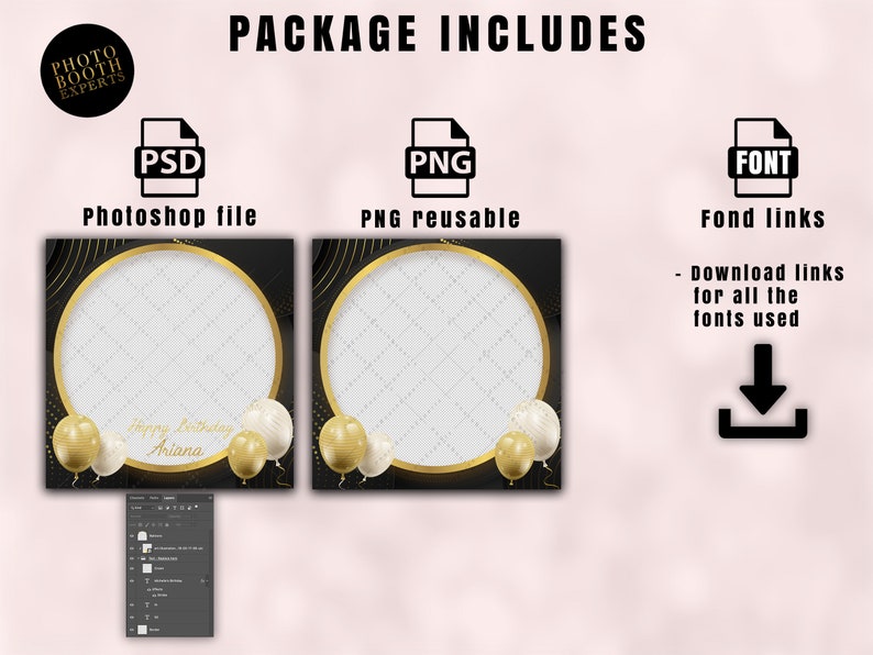 Happy Birthday 360 Photo Booth Overlay Black and Gold 360 Photo Booth ...