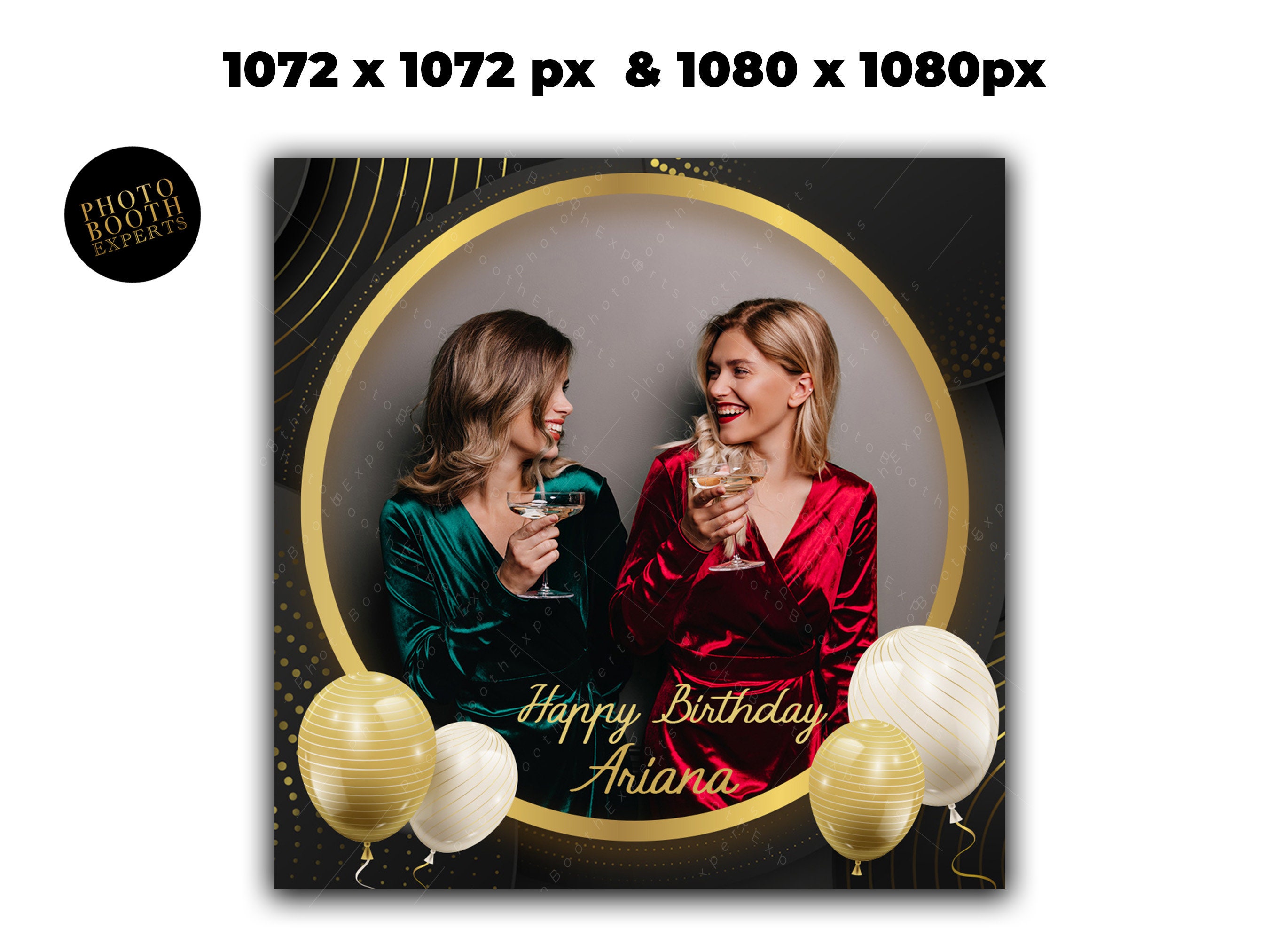 Happy Birthday 360 Photo Booth Overlay Black and Gold 360 Photo Booth ...